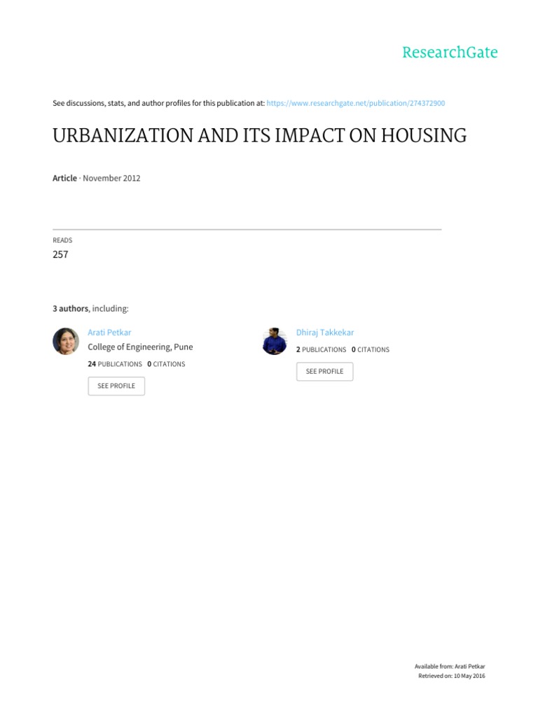 Urbanization and Its Impact On Housing | PDF