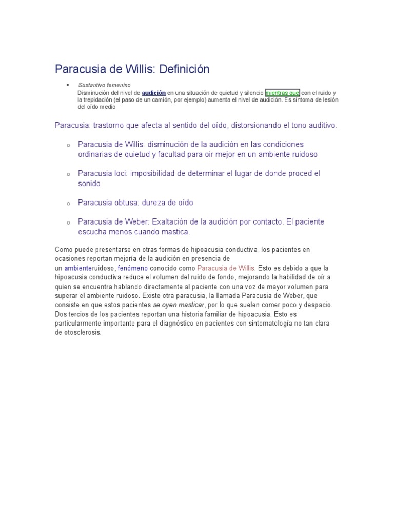 Paracusia de Willis: Definición y Síntomas | PDF