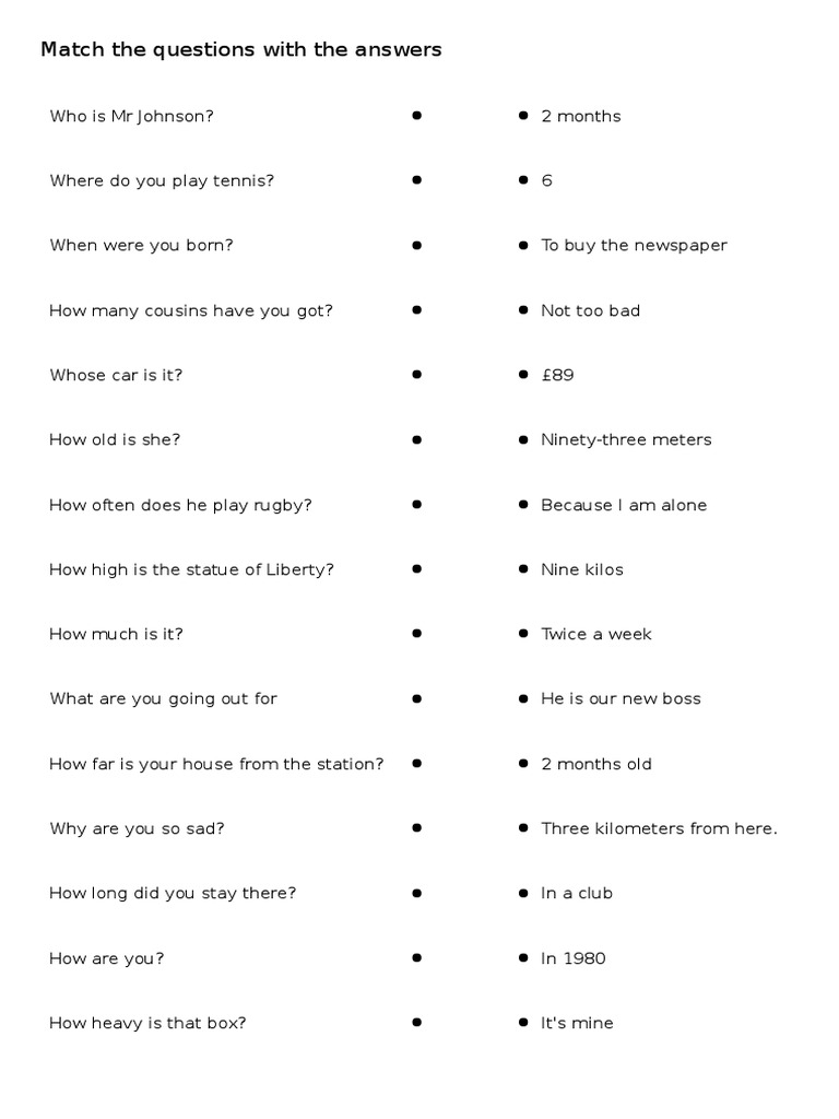 Match questions answers document | PDF