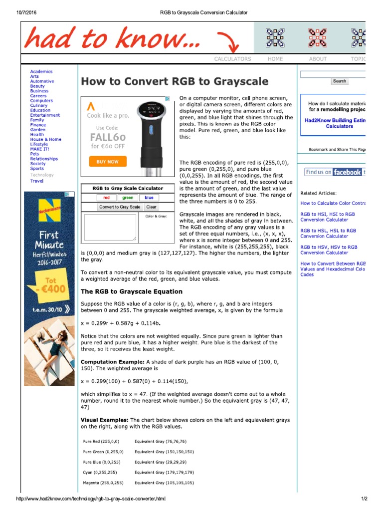 RGB To Grayscale Conversion Calculator | Download Free PDF | Image ...