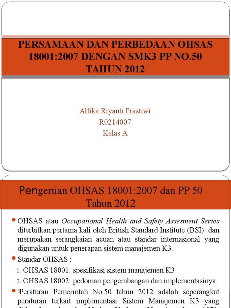 Persamaan Dan Perbedaan Ohsas 18001 | PDF