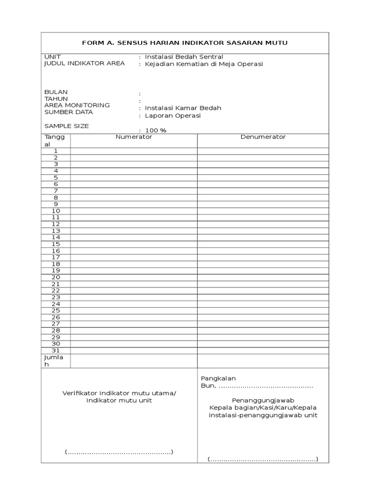 Form A Dan Form B Kamar Operasi | PDF