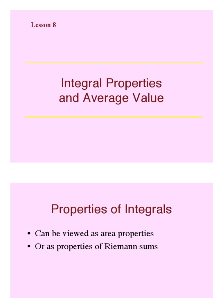Integral Properties and Average Value: Lesson 8 | PDF | Integral ...