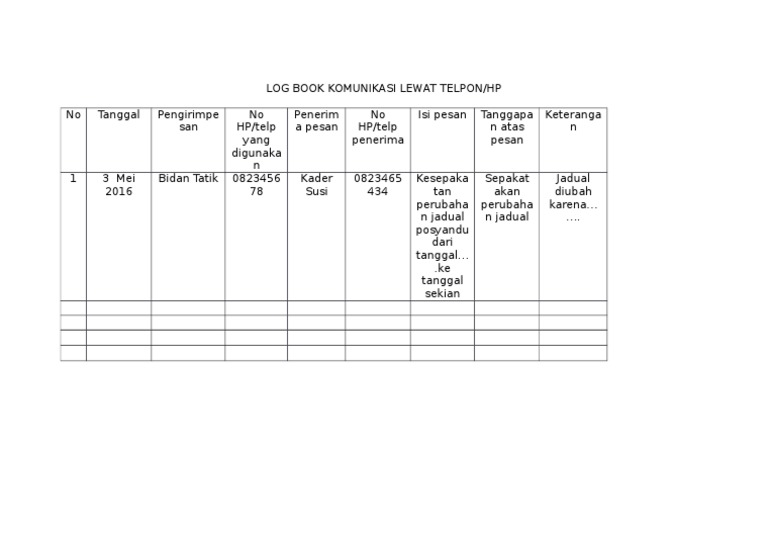 Contoh Log Book Komunikasi Lewat Telpon | PDF