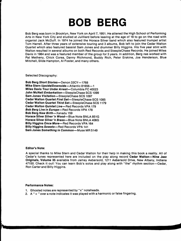 Bob Berg Jazz Tenor Solos Masters of The Tenor Saxophone by Trent ...