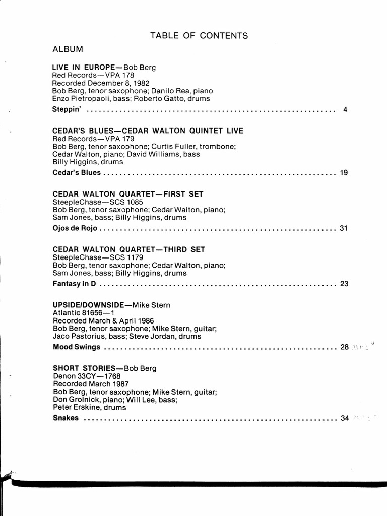 Bob Berg Jazz Tenor Solos Masters of The Tenor Saxophone by Trent ...