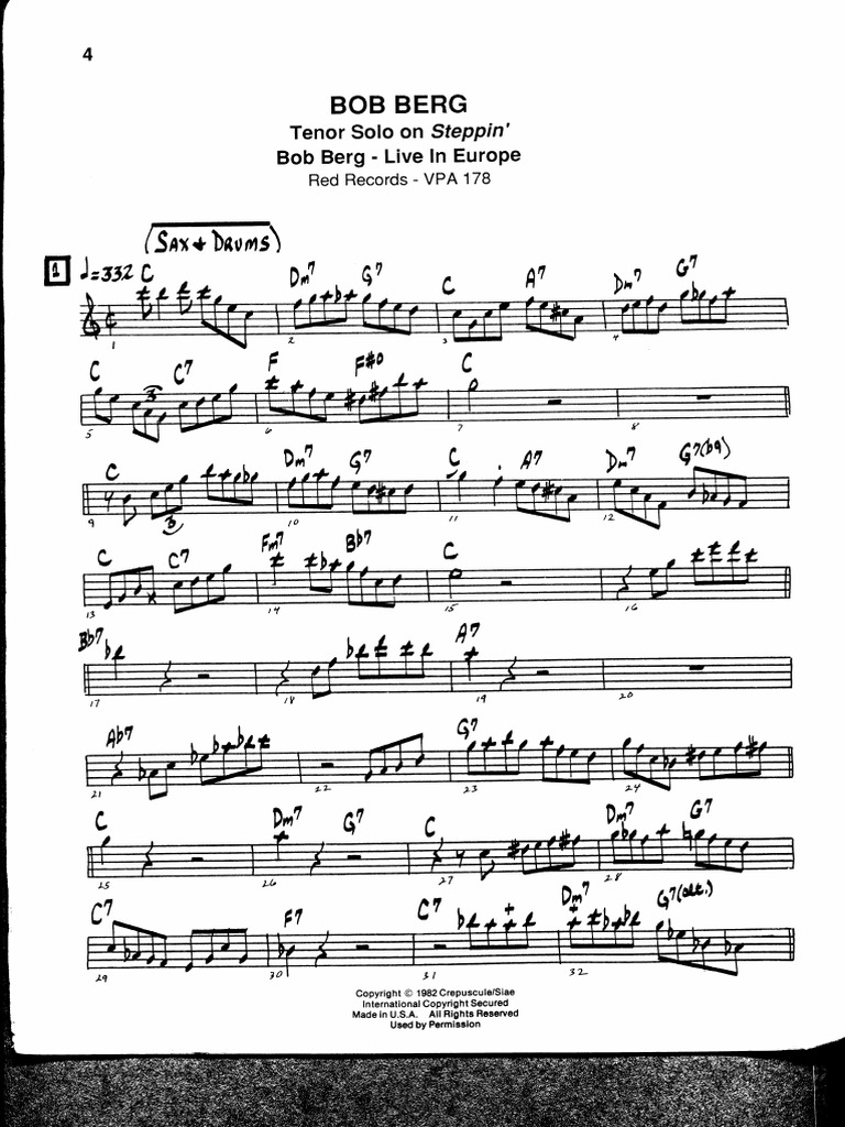 Bob Berg Jazz Tenor Solos Masters of The Tenor Saxophone by Trent ...