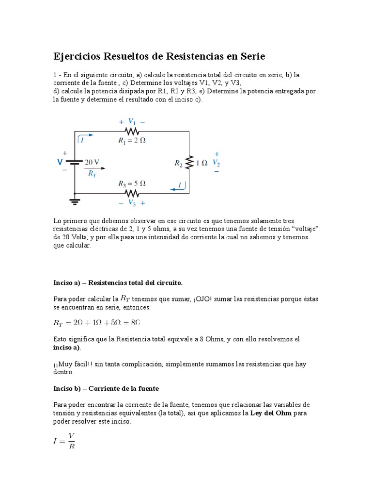Ejercicios Resueltos de Resistencias en Serie | Resistencia Eléctrica y ...