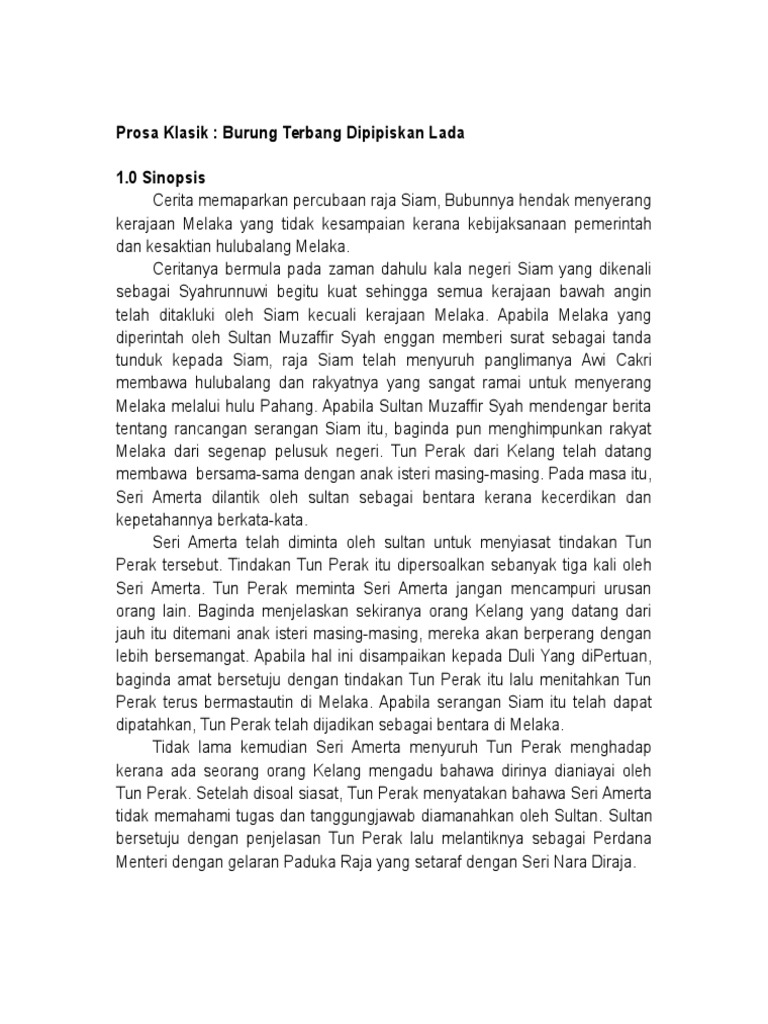 Prosa Klasik Burung Terbang Dipipiskan Lada | PDF