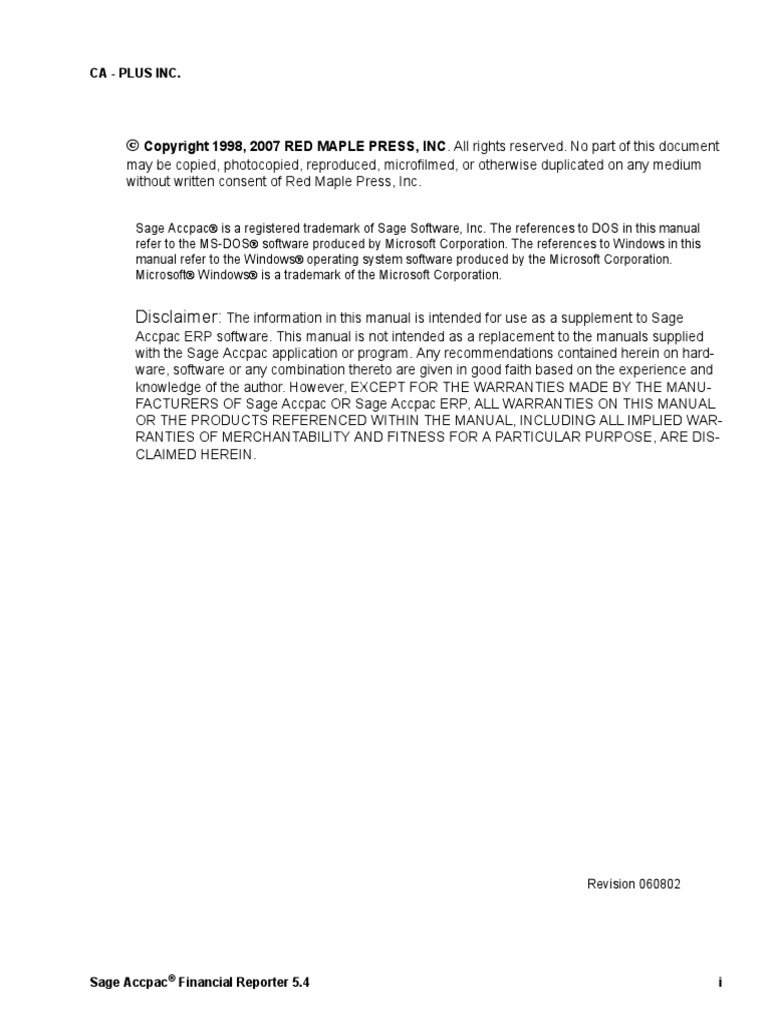 Accpac - Guide - User Manual For FR54 PDF | PDF | Windows 2000 ...