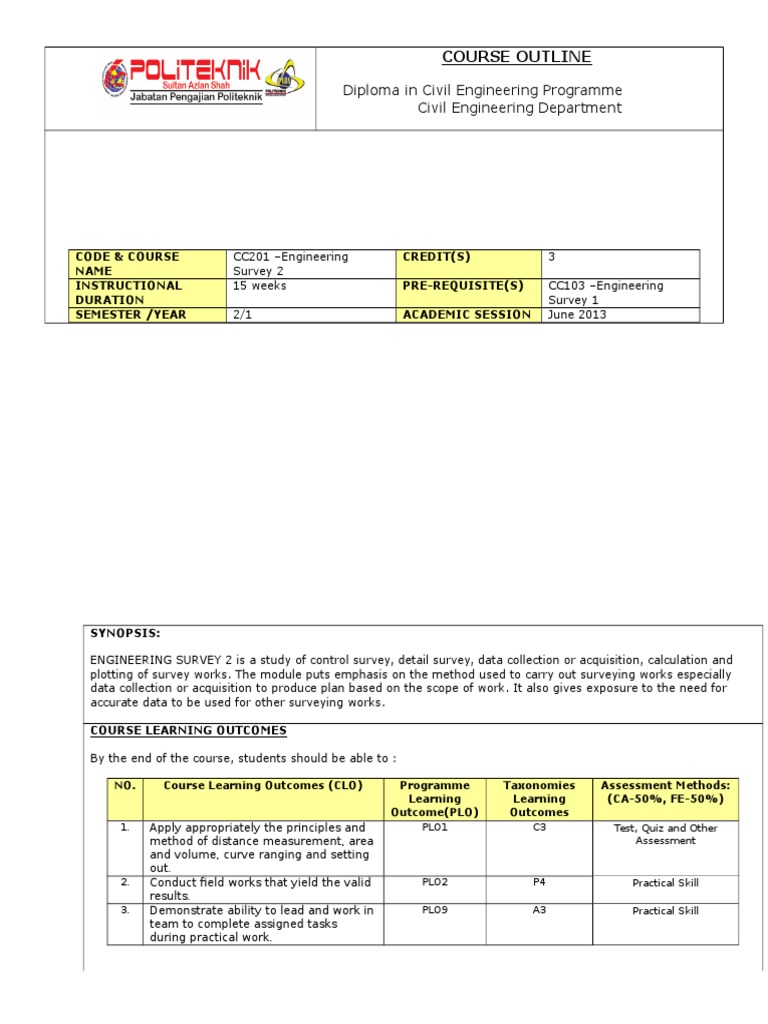 Engineering Survey 2 Course Outline | PDF
