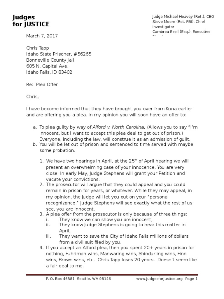 Judges for Justice Letter to Tapp | Crimes | Crime & Justice