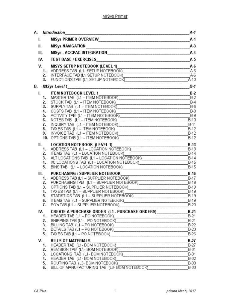 MISys Primer: Setup and Navigation Guide | PDF | Inventory | Value ...