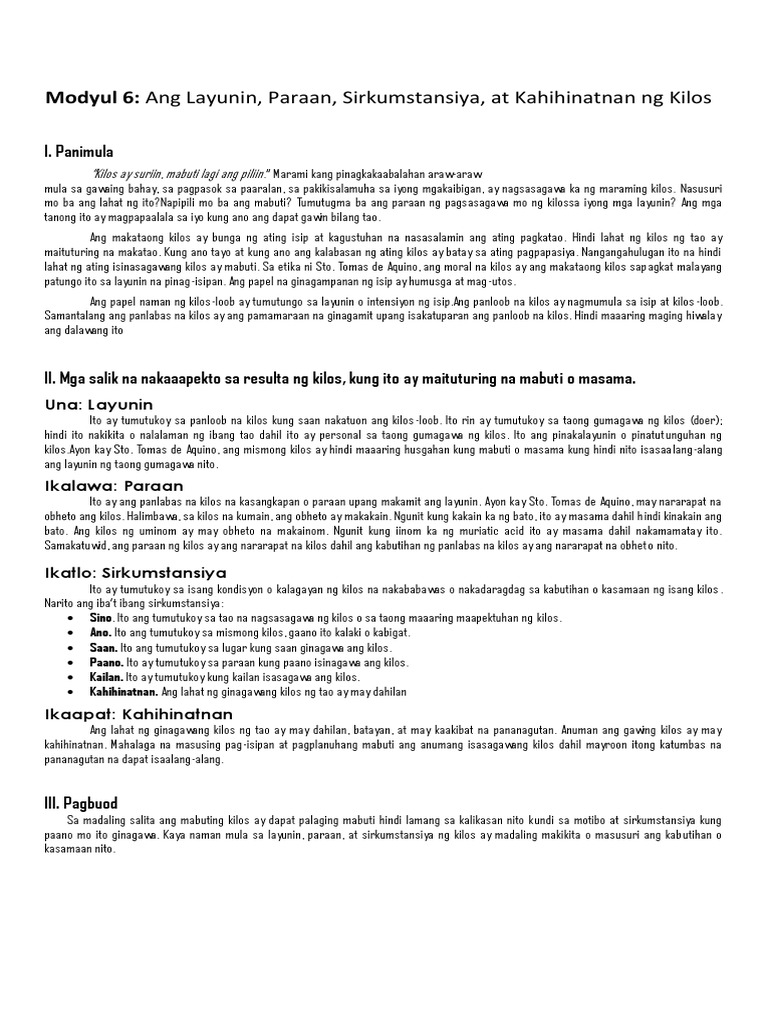 VAL. ED. Modyul Summary | PDF