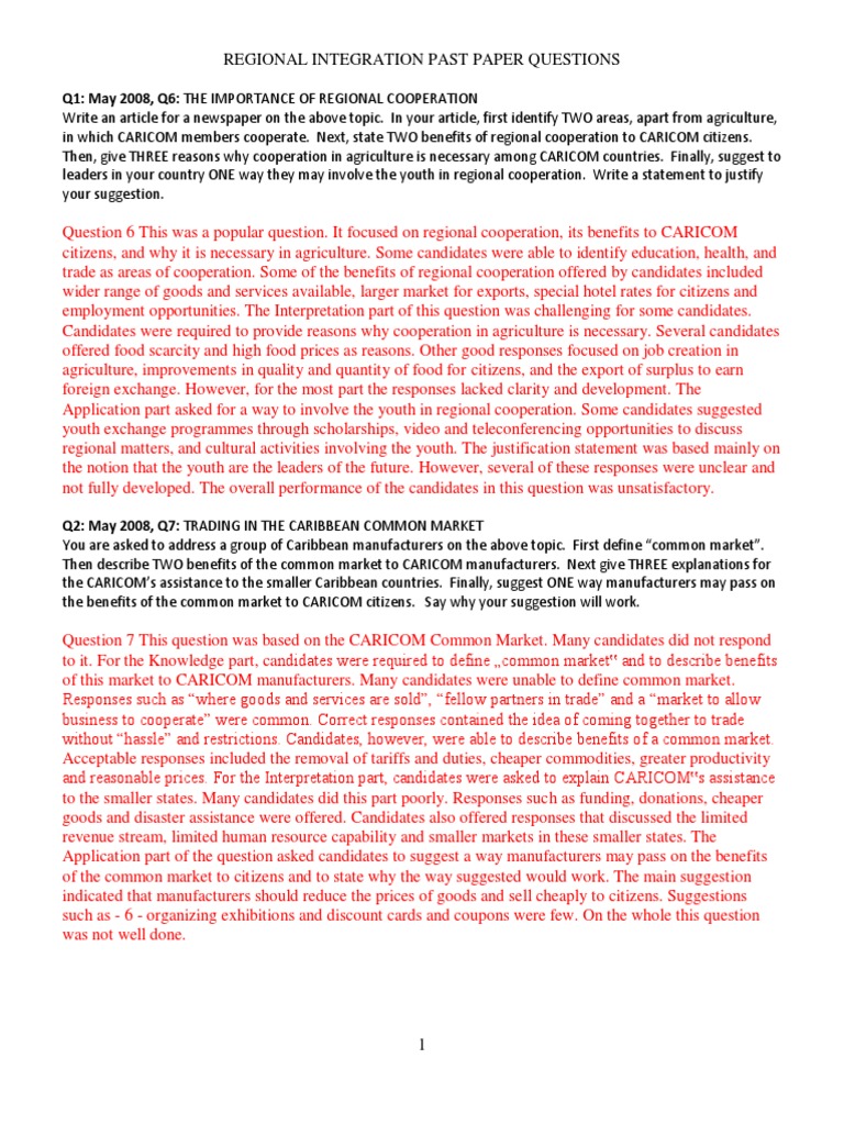 Regional Integration Past Paper Questions | PDF | Food Security ...