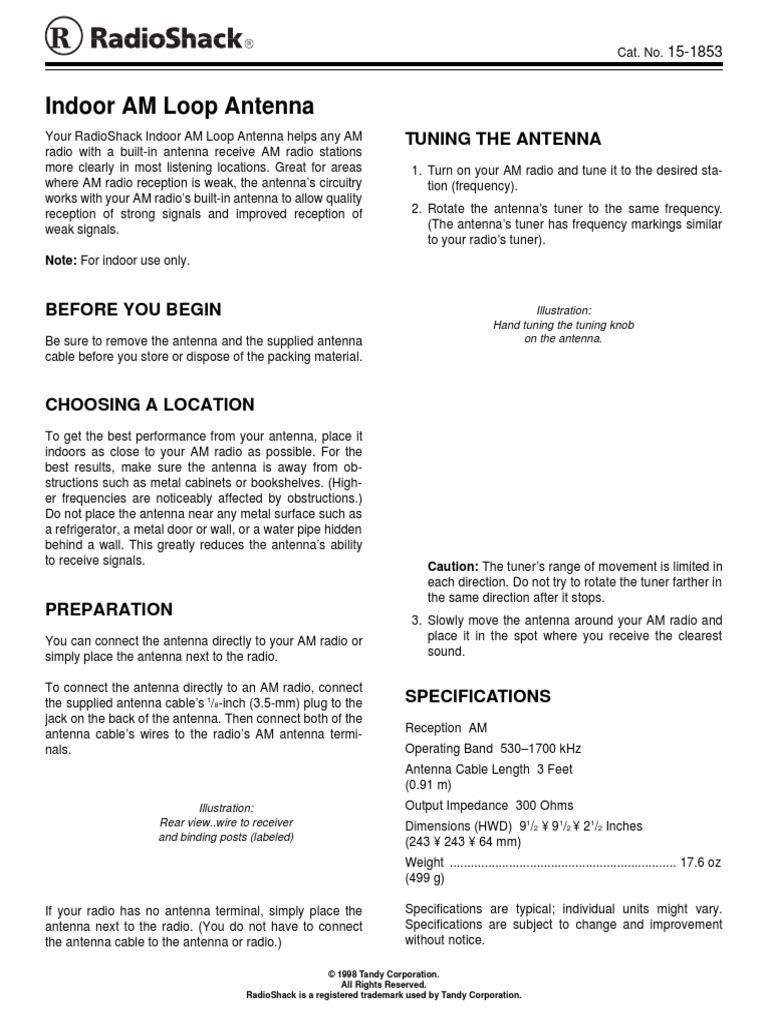 Radioshack Loop Antenna | PDF | Antenna (Radio) | Am Broadcasting