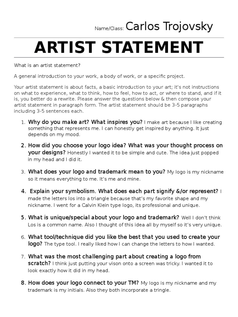 Carlos Trojovsky's Artist Statement | PDF | Logos