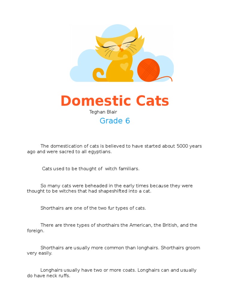 Domestic Cats: Grade 6 | PDF