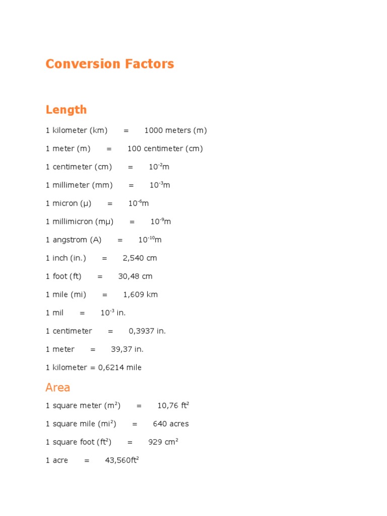 Conversion Factors: Length | PDF