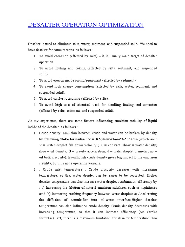 Desalter Operation Optimization | PDF | Emulsion | Water
