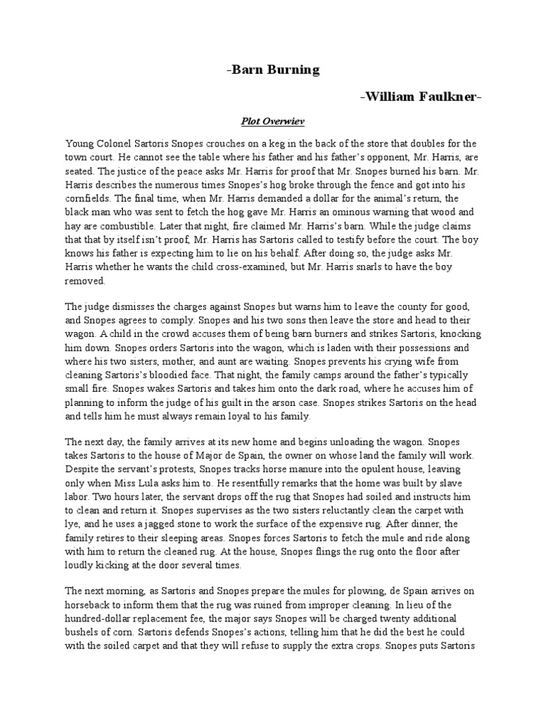 Barn Burning - William Faulkner-: Plot Overwiev | PDF