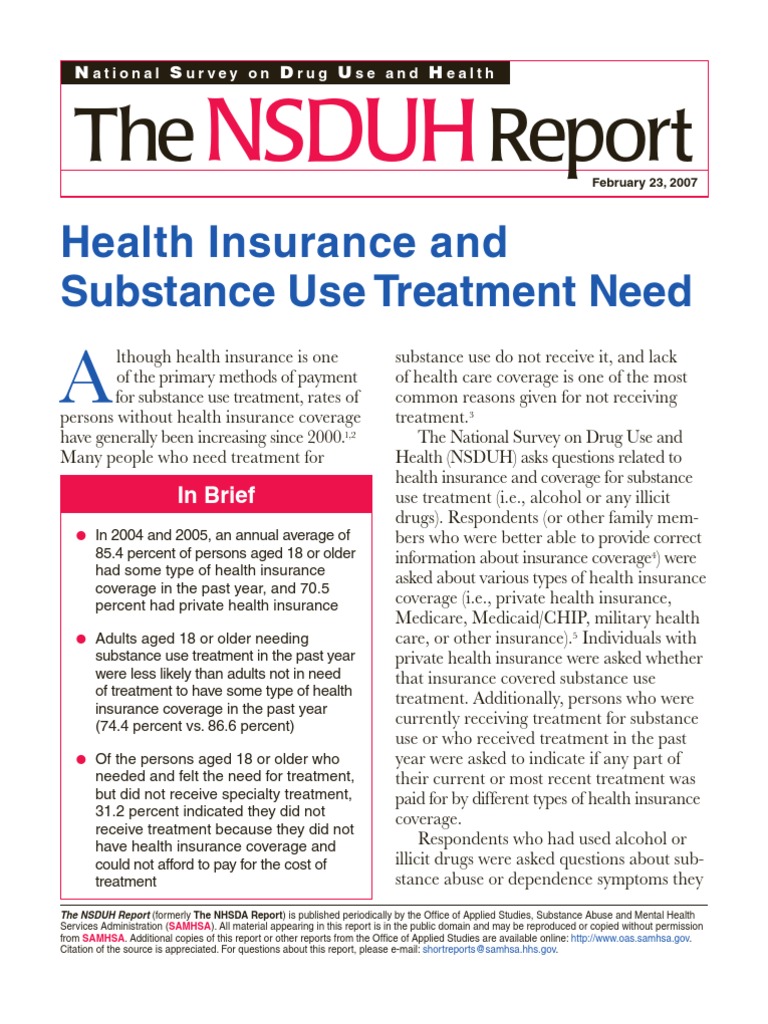 The NSDUH Report - February 23, 2007 - Health Insurance and Substance ...