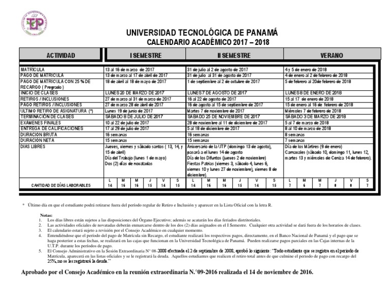Utp Calendario Academico 2017 2018 0 | PDF | Calendario
