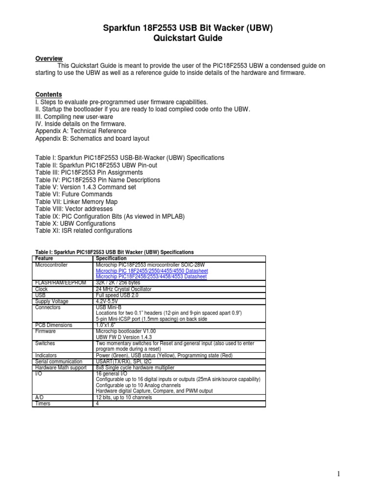 PIC18F2553 UBW Quickstart Guide | PDF | Booting | Pic Microcontroller