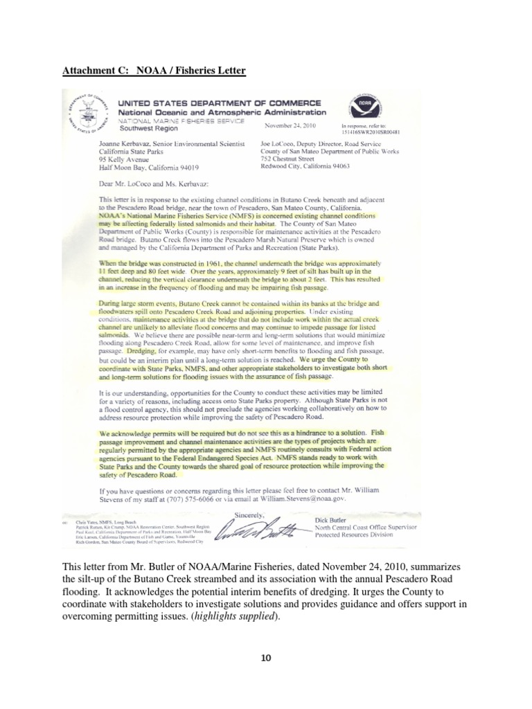 2010 Noaa Letter Re Pescadero Road Flooding | PDF | Science & Mathematics