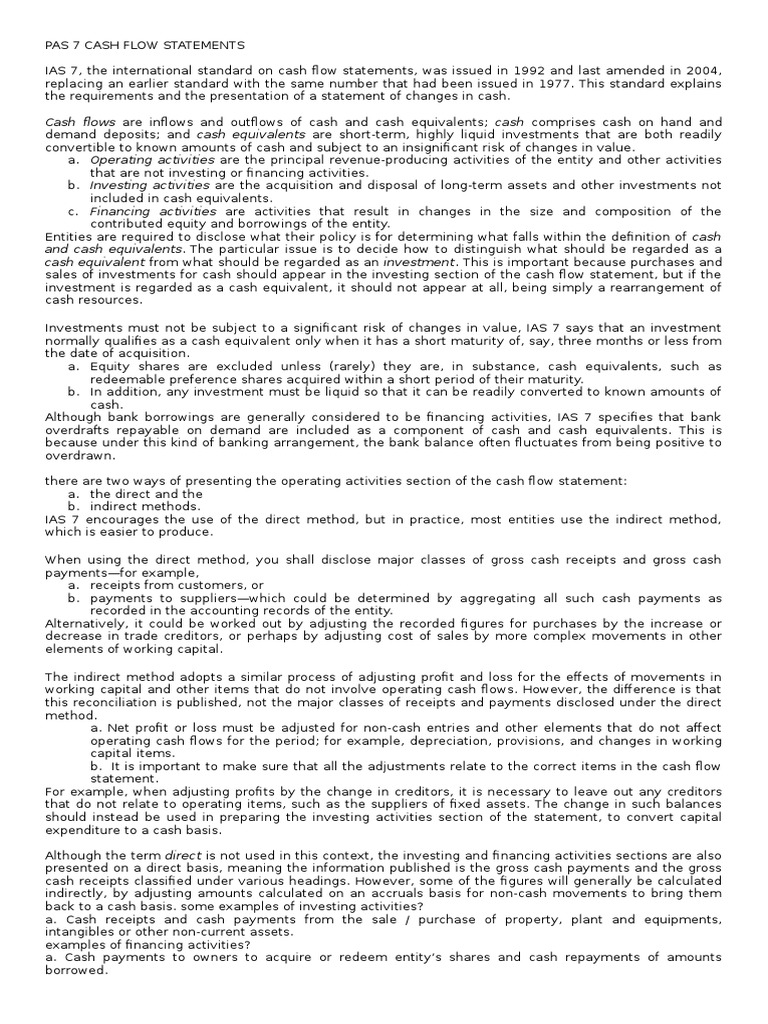 Pas 7 Cash Flow Statements | PDF | Cash Flow Statement | Cash And Cash ...