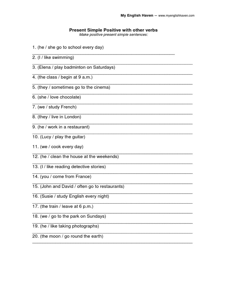 Present Simple Positive Sentences Guide | PDF