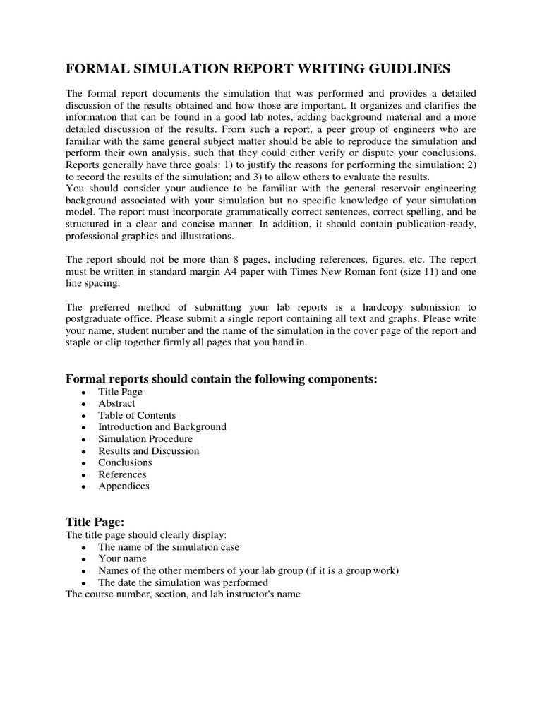 Formal Simulation Report Writing Guidlines Pdf Abstract Summary