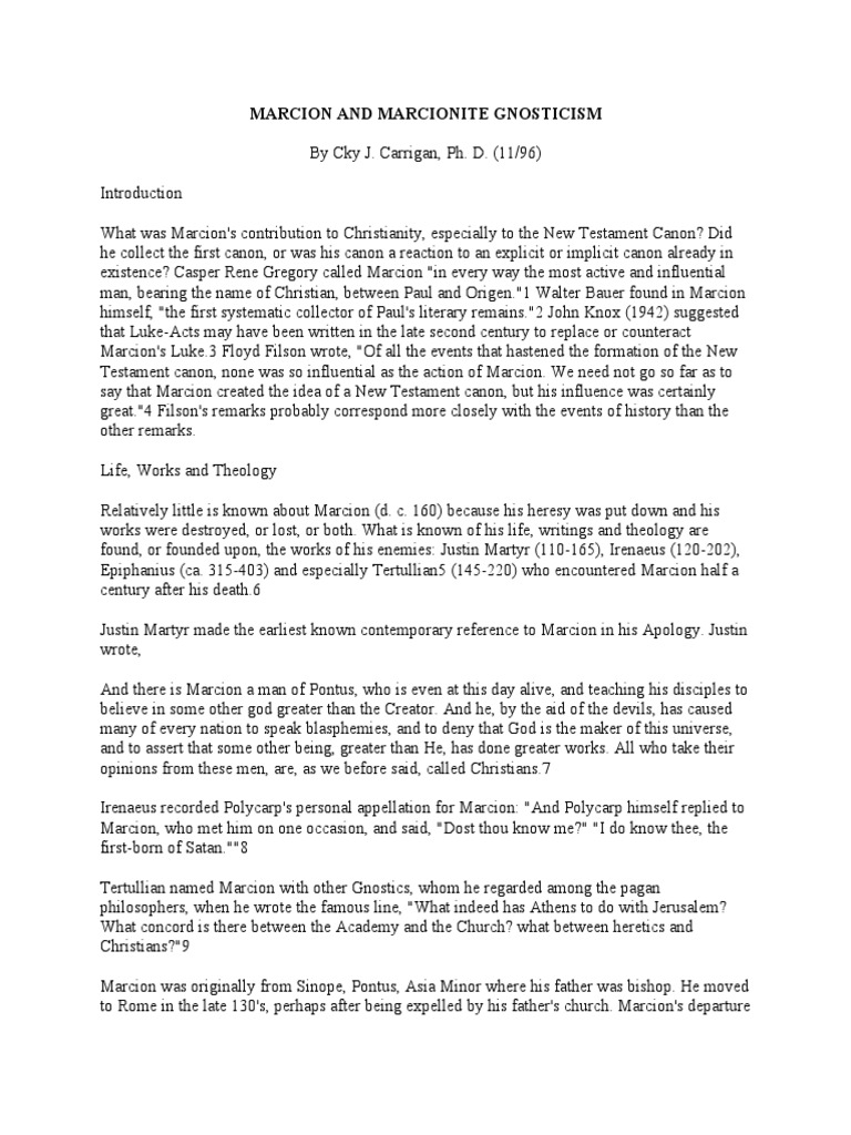 Marcion and Marcionite Gnosticism | PDF | Gnosticism | Christian ...
