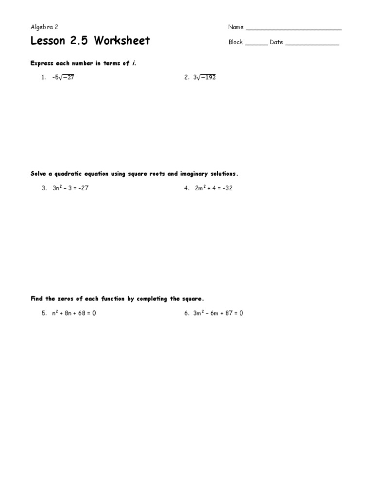 Lesson 2.5 Worksheet: Express Each Number in Terms of | PDF