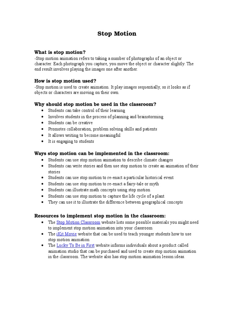 Stop Motion | PDF | Animation | Classroom