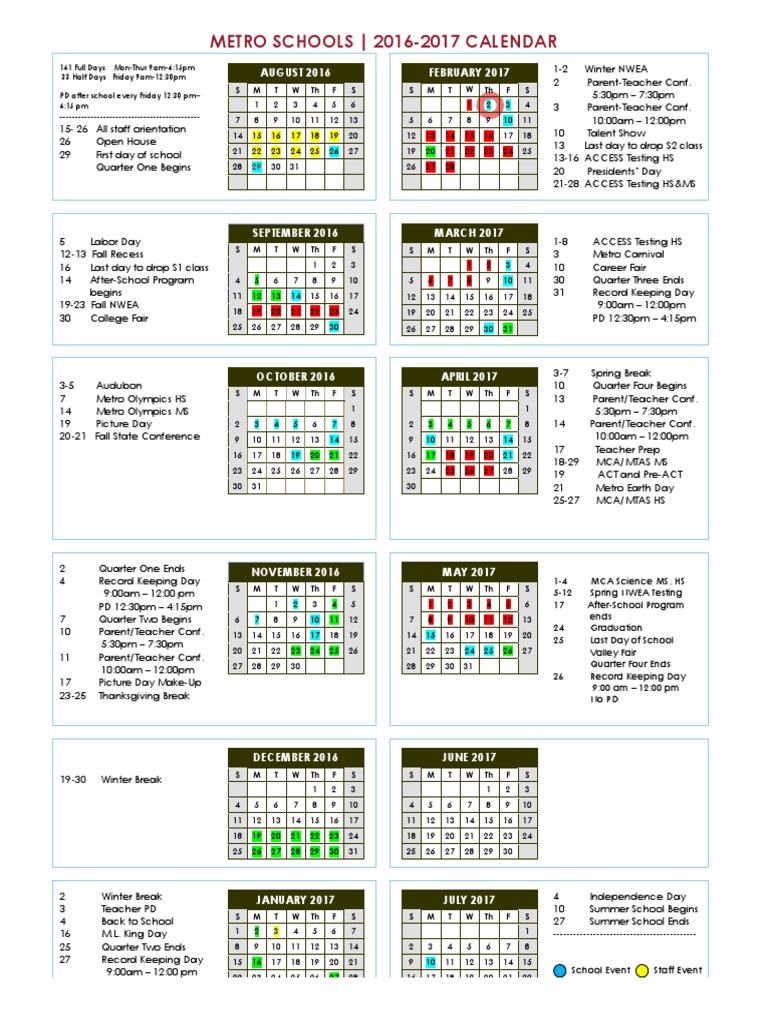 2016-2017 School Year Calendar | PDF | Observances | Public Holiday