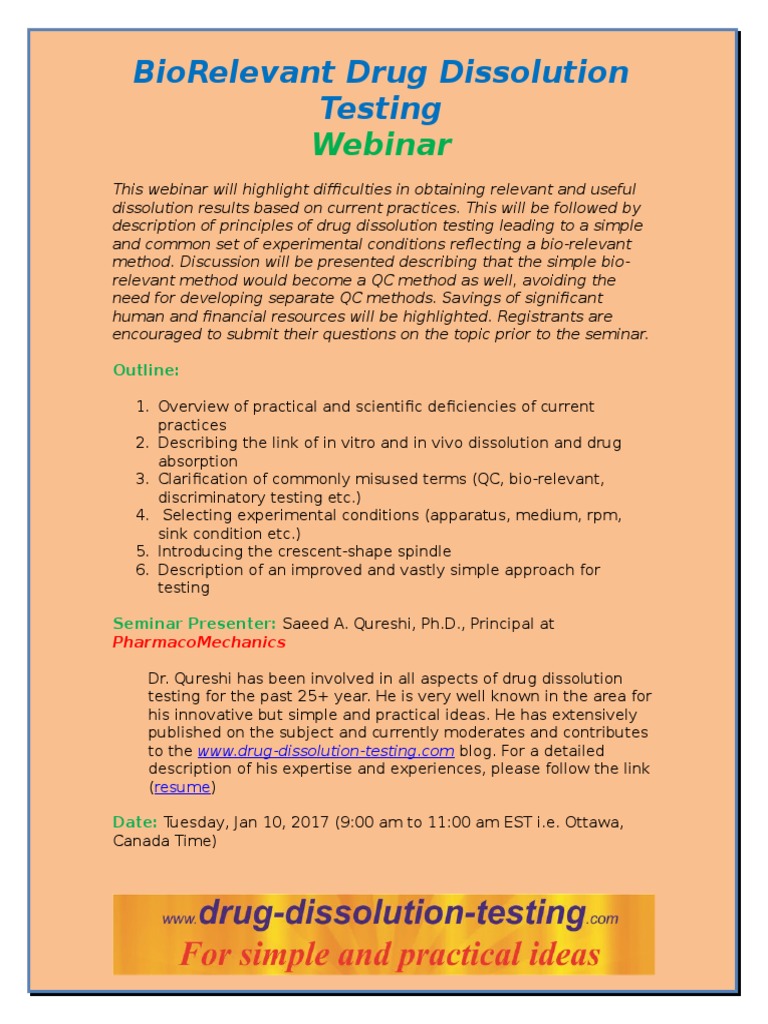 Biorelevant Drug Dissolution Testing: Webinar | PDF