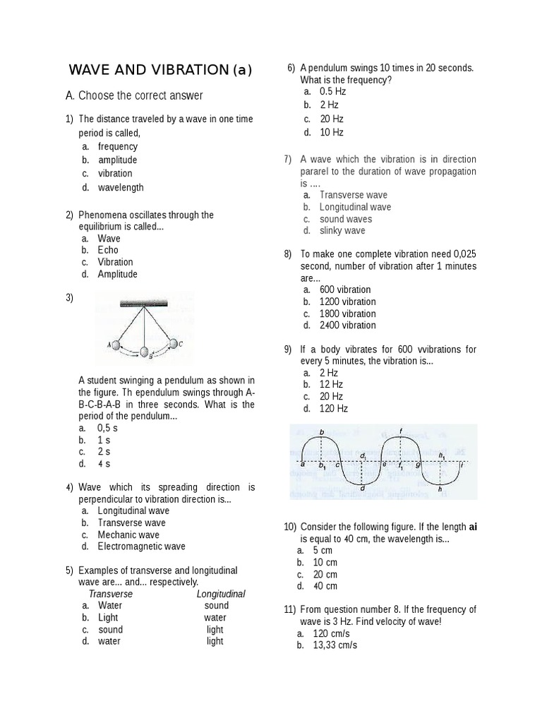 Exam Chapter Wave and Vibration (A) | PDF | Wavelength | Waves