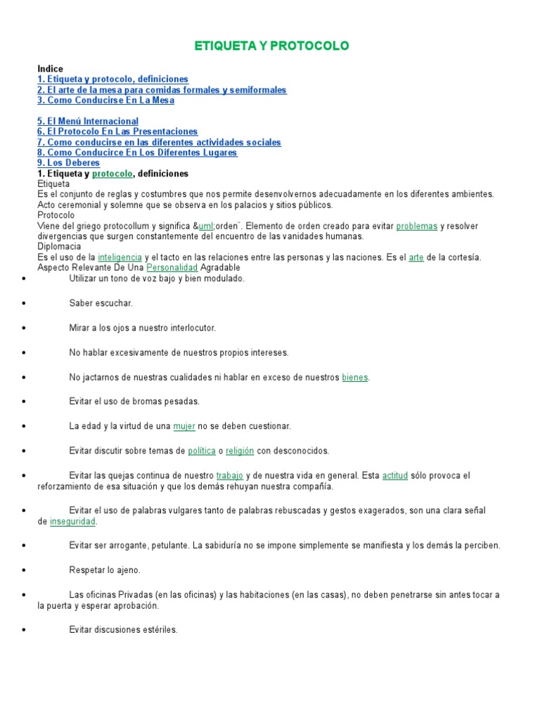 Protocolo Social y Etiqueta | PDF | Etiqueta | Cuchillería