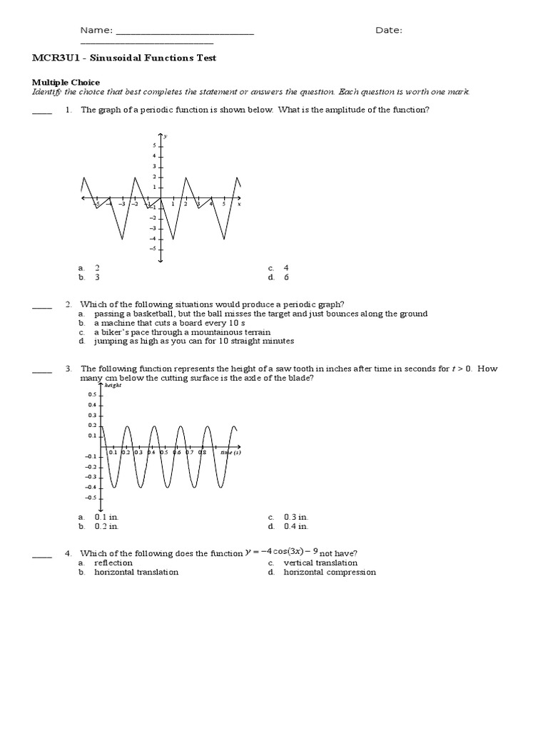 2016 12 07 Mcr3u1 Sinusoidal Functions Test | PDF | Trigonometric ...