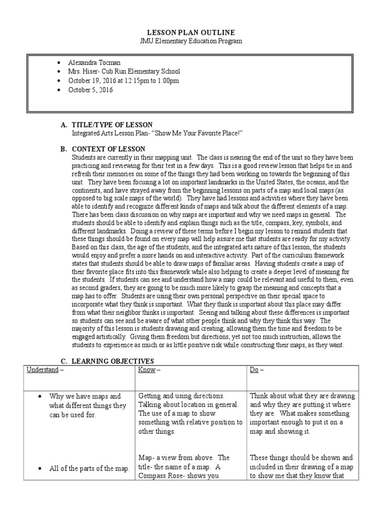 Lesson Plan Outline: A. Title/Type of Lesson | PDF | Classroom ...