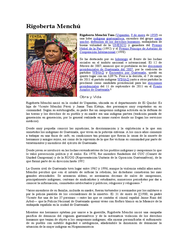 Biografía de Rigoberta Menchú | PDF | Agitación | Política (general)
