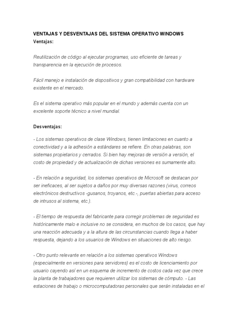 Ventajas y Desventajas Del Sistema Operativos | PDF | Android (sistema ...