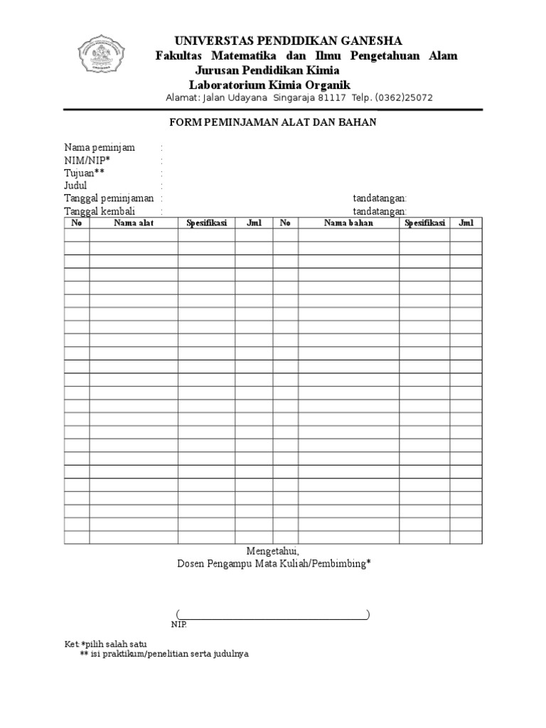 Form Peminjaman Alat dan Bahan | PDF