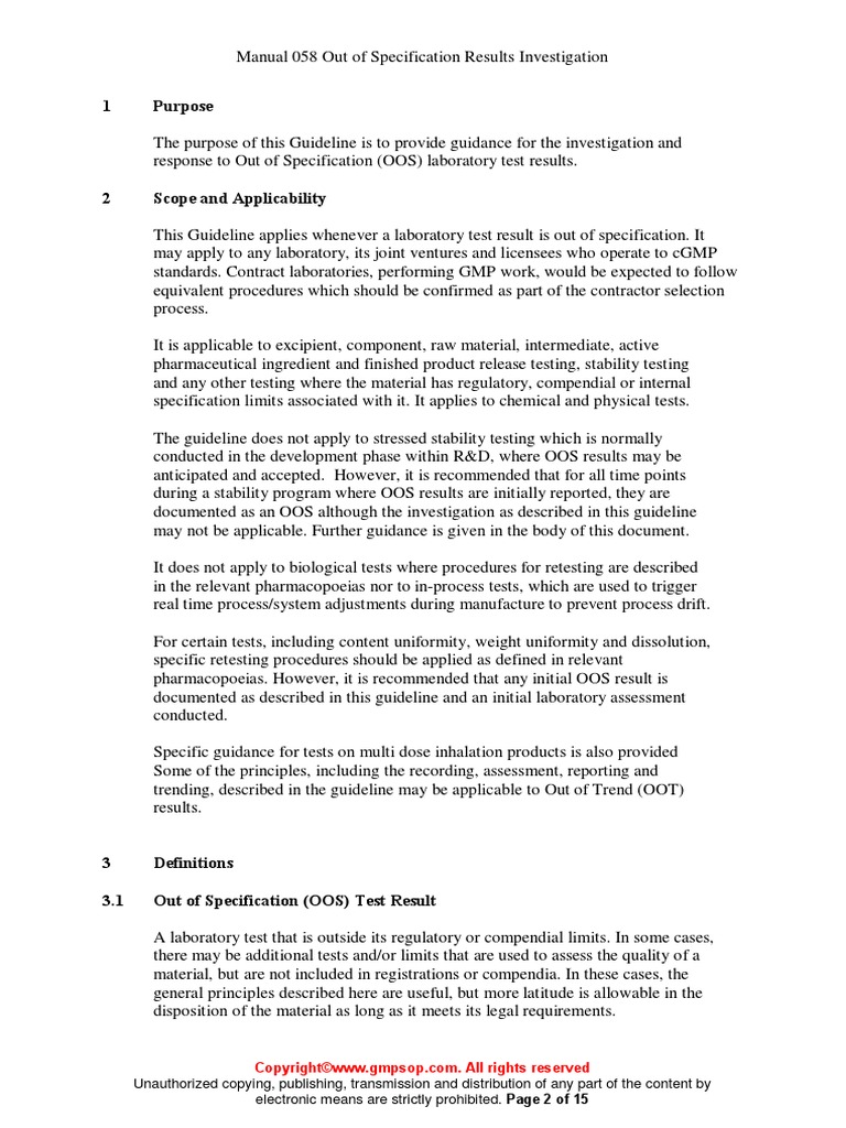 Manual 058 Out of Specification Results Investigation PDF | PDF ...