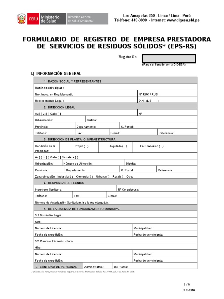 Formulario Digesa | PDF | Vertedero | Residuos