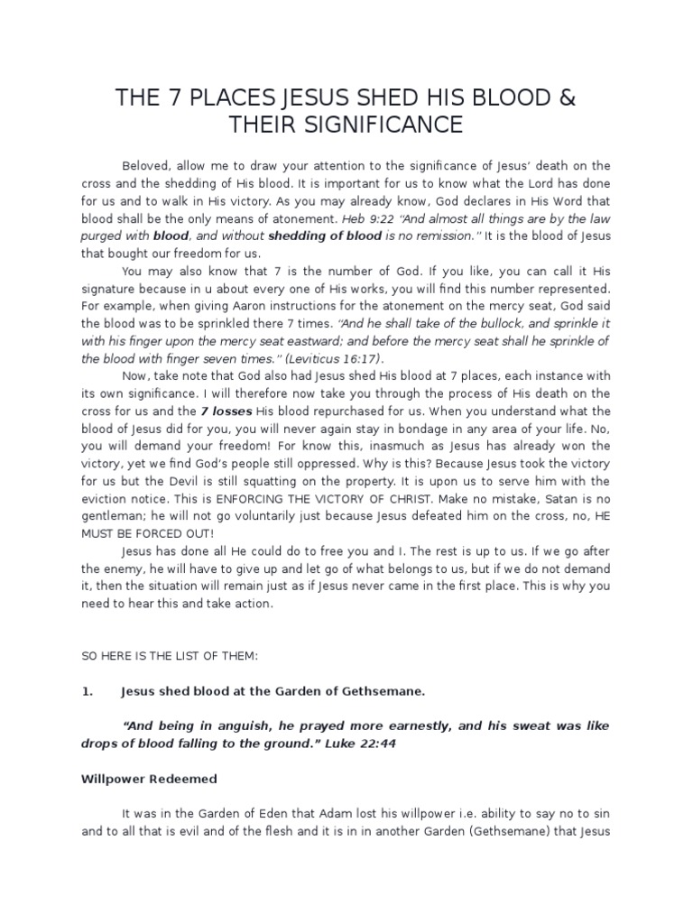 The 7 Places Jesus Shed His Blood | PDF | Sin | Jesus
