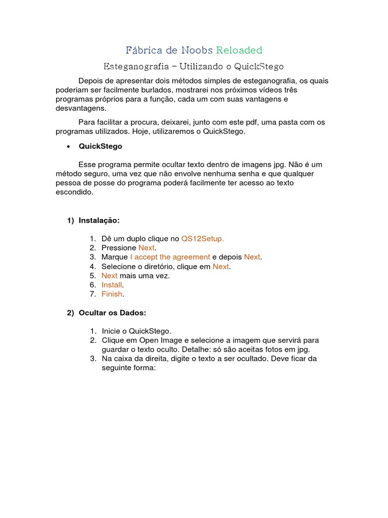 Esteganografia com QuickStego: Guia Prático | PDF | Computadores