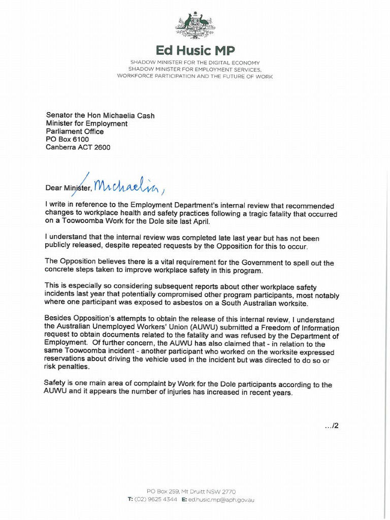 Work For The Dole Letter | PDF