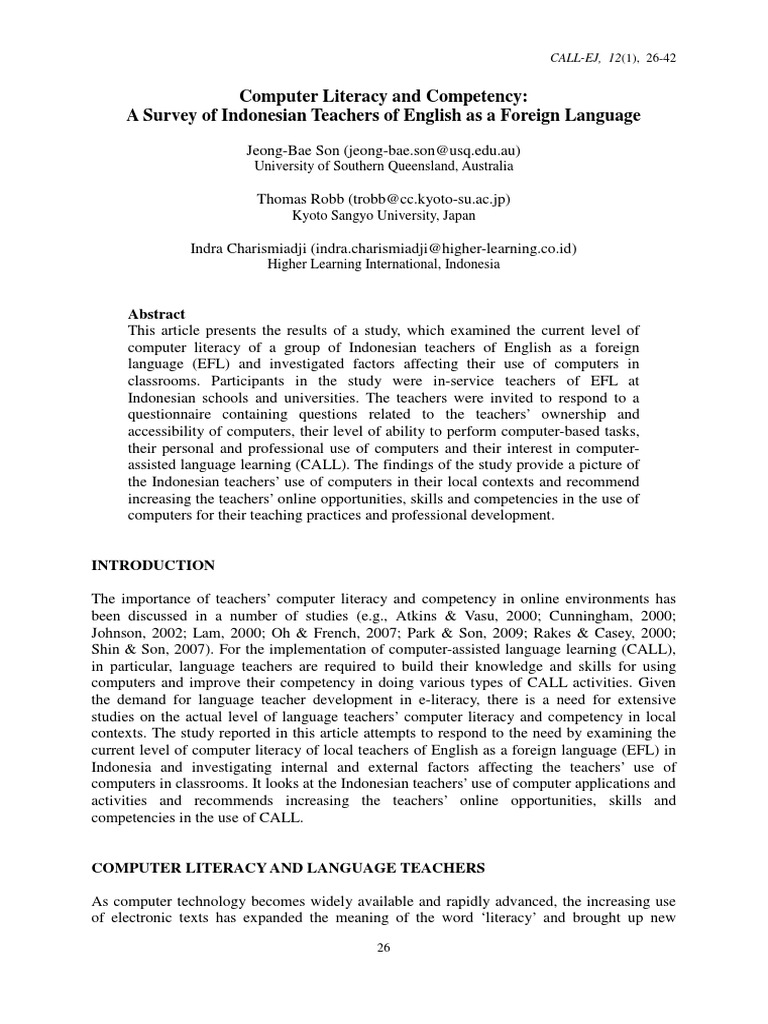 Computer Literacy Survey PDF | PDF | Literacy | English As A Second Or ...